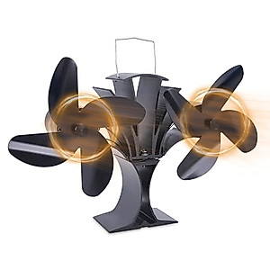 KIAADSY Dual Motors 8-Blade Wood Stove Fan，Heat Powered Stove Top Fan for Heater/Wood/Pellet/Log Burner/Fireplace, Upgrade Cocoon Fan, Efficiently Circulate Warm Air(with Bracket)
