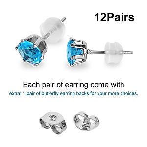 12 Pairs Stainless Steel CZ Stud Earrings for Women, Brilliant Cut Round Cubic Zirconia Stud Earrings, Birthstone Stud Earrings Set 3mm