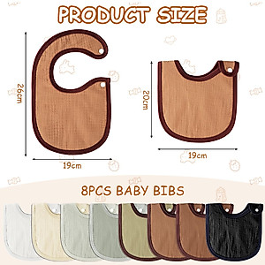 Aolso 8PCS Muslin Baby Drooling Bibs, Baby Bibs for Infants Girls & Boys, Baby Bandana Drool Bibs Cotton, Waterproof Cotton Baby Bibs, 6 Absorbent Layers Muslin Bibs for Drooling and Teething
