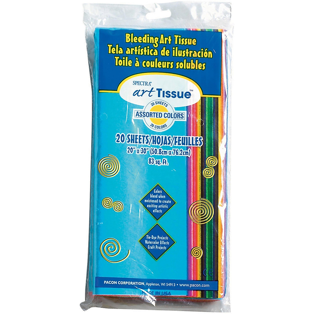 Pacon Spectra Art Tissue, 20 x 30, 20 Assorted Colors, 20 Sheets/Pack