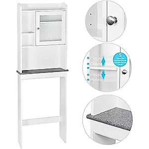 Wooden Bathroom Shelf Over The Toilet Cabinet Storage Space-Saving - Bathroom Freestanding Cabinet w/Adjustable Shelves, White