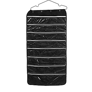 56 Pockets Large Zippered Dual Sided Jewelry Hanging Organizer Necklace Earrings Bracelets Rings Accessories Storage Bag Wall Mounted Door Cabinet Hanger Holder Clear Pouch Display Foldable for Travel