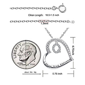 ITS4YEO 925 Sterling Silver Forever Love Heart Pendant Initial Necklaces Silver Necklace Zircon Pendant Necklaces for Women Jewelry Gift for Women Wifes Her Valentines Gift(R)