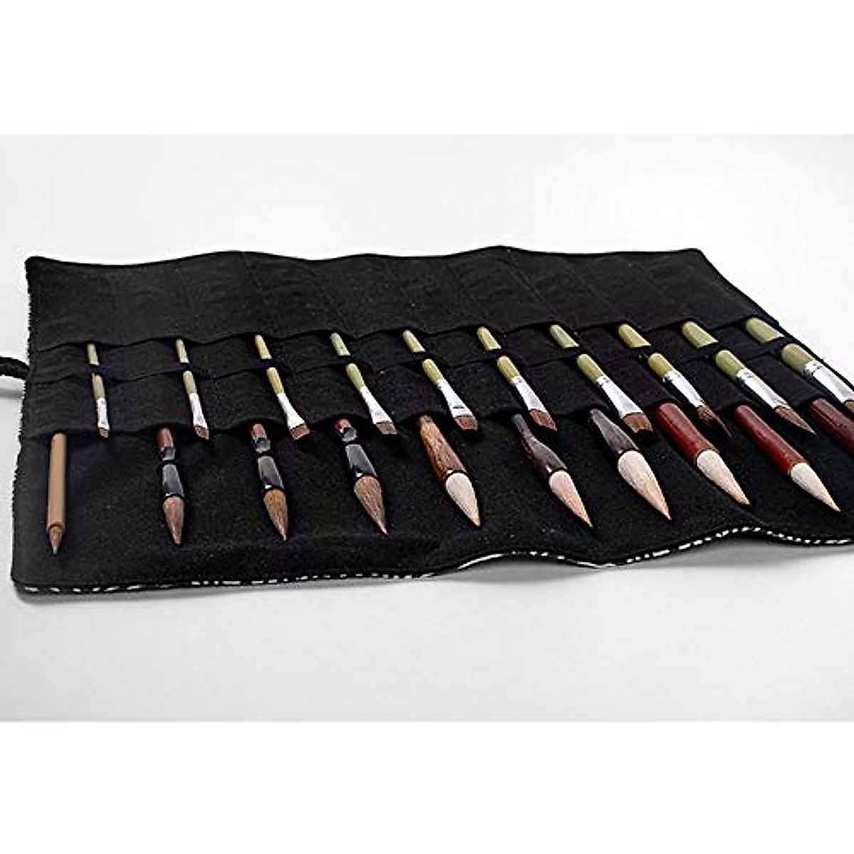 20 Slots Artist Paint Brush Roll Up Bag Holder Canvas Pouch Makeup Case Organizer Rollup Protection（Without Brushes） (Cat/B)