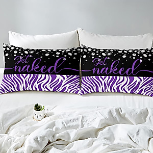 Feelyou Glitter Print (No Glitter) Diamond Bedding Set for Girls Pastel Zebra Comforter Cover Set Queen Size Get Naked Duvet Cover BedPurple Black White Bedspread Cover Bedding Collection 3Pcs