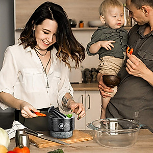 Laevo Mortar and Pestle Large Set - Black Granite Stone Spice Grinder, 2.1 Cup Capacity, 5.5" - Reversible Molcajete Mexicano - Guacamole, Pesto, Spices - Large Mortar & Pestles, Mortar and Pestle Set