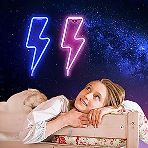 Neon Sign,Neon Signs for Bedroom,Neon Lights Signs for Wall Decor,LED Pink Blue Lightning Bolt Neon Signs,Neon Party Decorations,Bedroom,Living Room,Bar,Christmas Decor Supplies（2 Pack）
