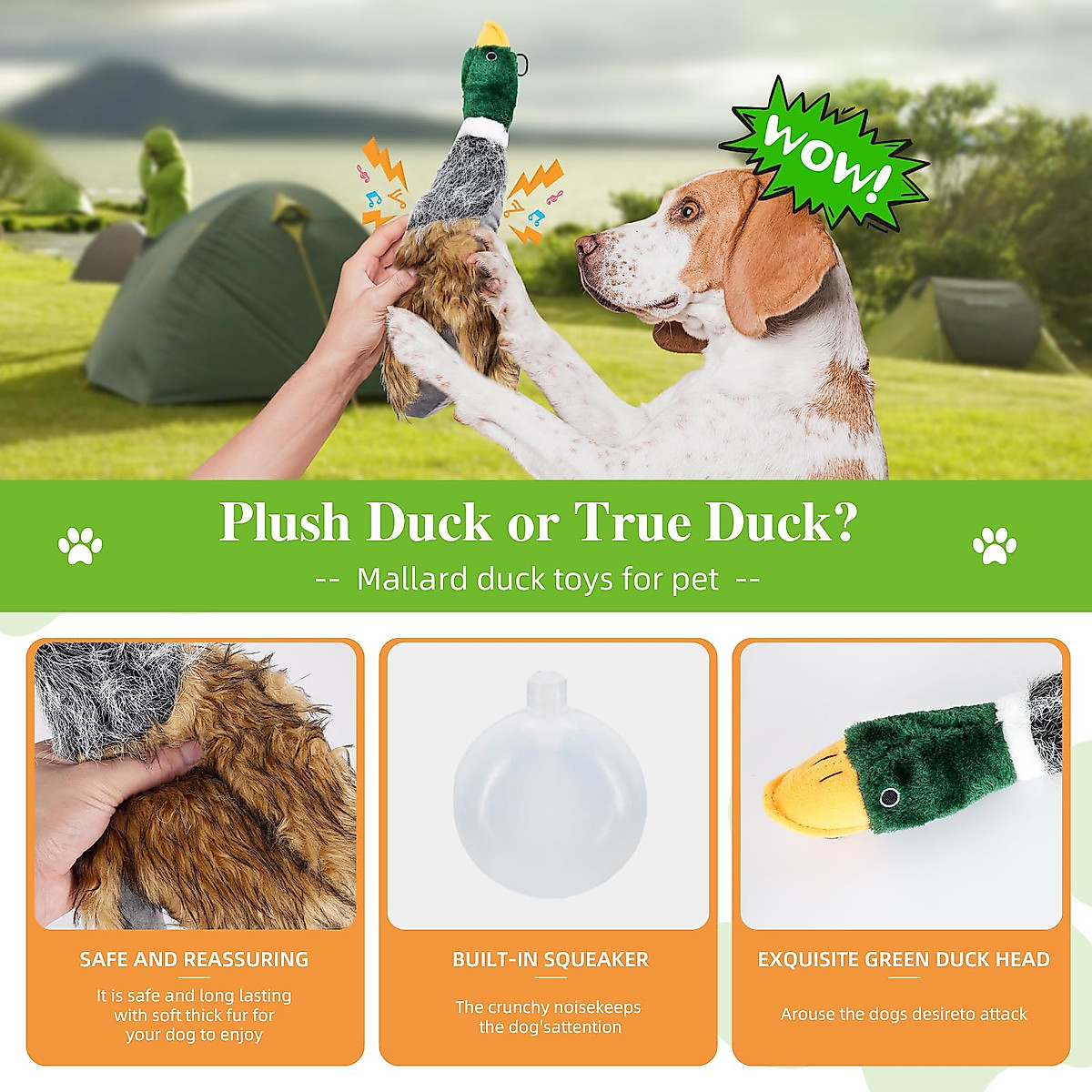 wangstar Squeaky Dog Toy for Puppy Dogs Toys to Keep Them Busy Mallard Duck Stuffed Dog Toys for Medium Small Dogs, 9" x3 Wild Duck