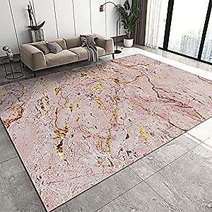 SITUKGT Pink Gold Marble Area Rugs, Modern Light Luxury Dreamy Living Room Decor Rug Fluffy Soft Washable Breathable Durable for Hotel Home Decor Doormat Entrance Hall Yoga Room Patio 2ftx3ft