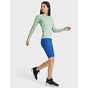 LUYAA Womens Workout Tops Long Sleeve Shirts Yoga Sports Running Breathable Gym Athletic Top Slim Fit Light Green Large