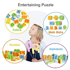MUSICUBE Alphabet Number Puzzle for Kids 50 Pcs Wooden Puzzle for Toddler Preschool Learning 2 in 1 Set Jigsaw Puzzle Toys for Boys Girls Aged 3+ Gift Choice