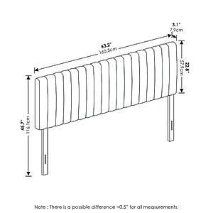 Furinno Roanne Upholstered Tufted Headboard, Queen, Glacier