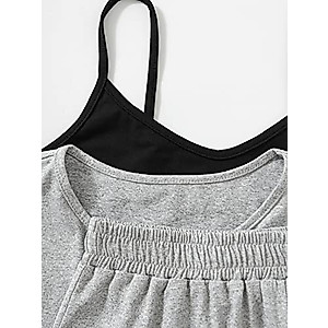 Verdusa Women's 3 Piece Tracksuit Letter Print Cami Top Crop Tank and Shorts Sets Black Grey XL