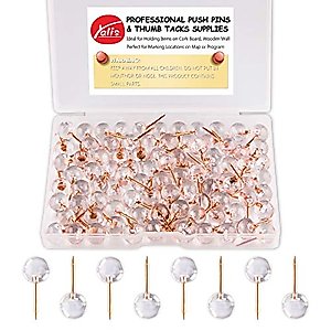 Yalis Push Pins 1/3 Inch Rose Gold Map Tacks 100-Count Large Size Pins Rose Gold Steel Point and Transparent Plastic Round Head (Rose Gold)
