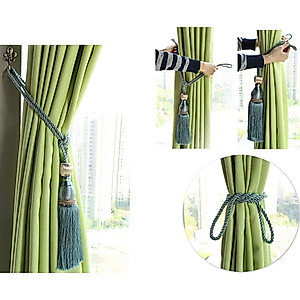 Selling Wonderful Curtain Holdbacks Curtains Tiebacks Home Decorative Braided Buckle Fastener Accessories Window Drapery Ball Tassels Tiebacks, Set of 2(Light Blue)