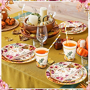 Tanlade 193 Pcs Fall in Love Bridal Shower Decorations Include 24 Dinner Plate 24 Dessert Plates 24 Pumpkin Napkin 24 Pcs 9 oz Cup 24 Cutlery 24 Straw Banner for Wedding Anniversary Engagement Party
