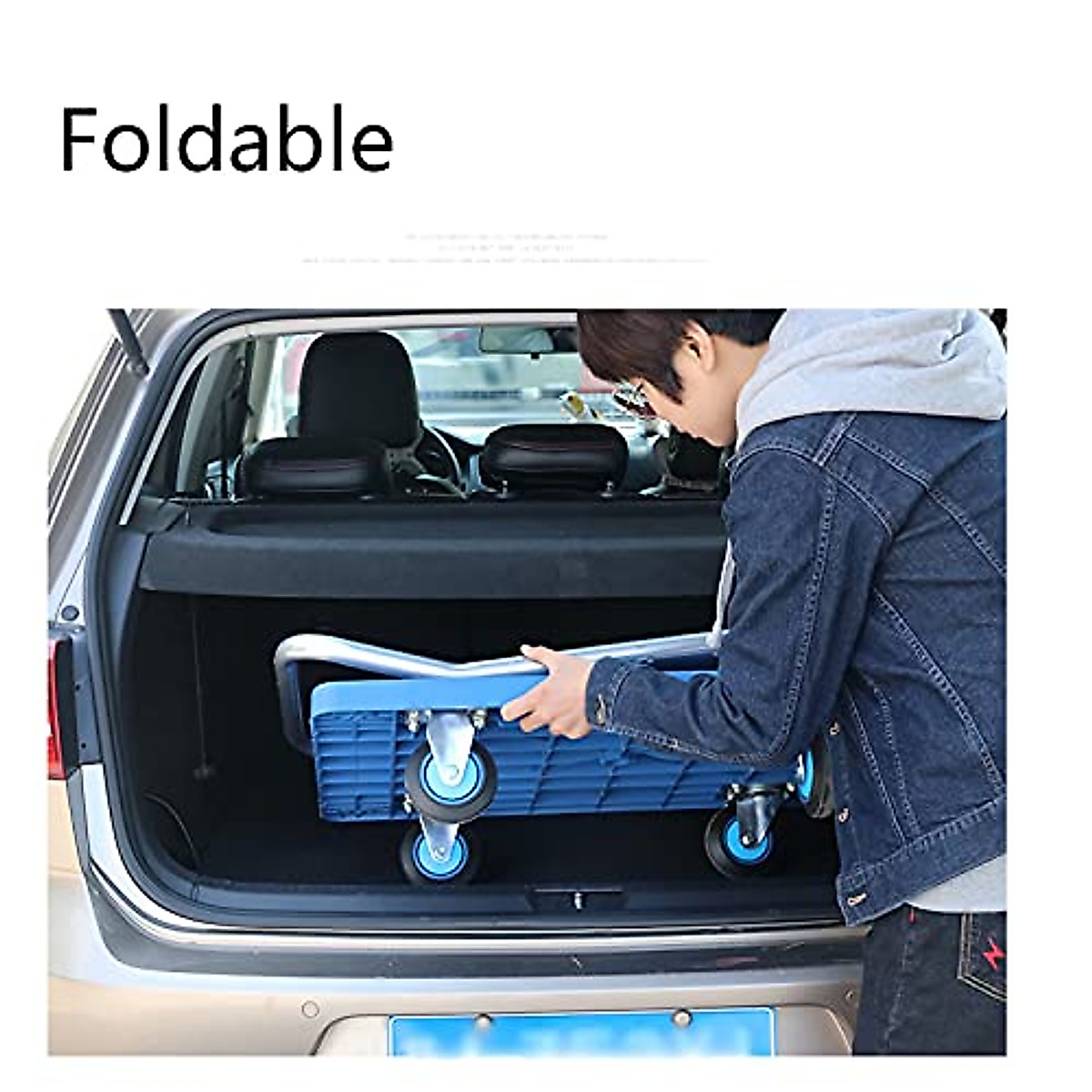 BTJINAN Push Cart Dolly Plastic Platform Truck with Mute Wheels and Foldable Metal Handle for Transport Baggage Books Moving Push Hand Trolley High Load Platf, 300