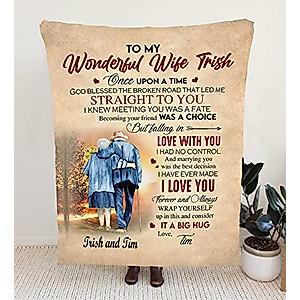 Personalized to My Wonderful Wife from Husband I Knew Meeting You was A Fate Fleece Sherpa Blanket Custom Name Old Couple in The Sunset Print Throw Blanket Custom Romantic Gifts for Christmas