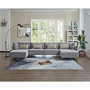 Familymill 143'' U-Shaped Convertible Linen Sectional Sofa Living Room Sofa Couch with 2 Ottomans, Grey