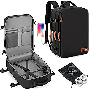 BAGODI Travel Laptop Backpack,15.6 Inch Flight Approved Carry on Backpack,Waterproof Large 40L Hiking Backpack Casual Daypack (Black)