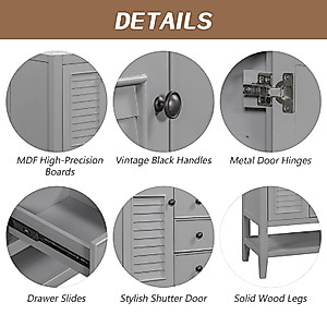 36" Modern Bathroom Vanity Base Only, Bathroom Vanity Without Sink Freestanding Bath for Compact Spaceroom Vanity Cabinet with Two Cabinets and Drawers, Open Shelf, Solid Wood Frame, Gray