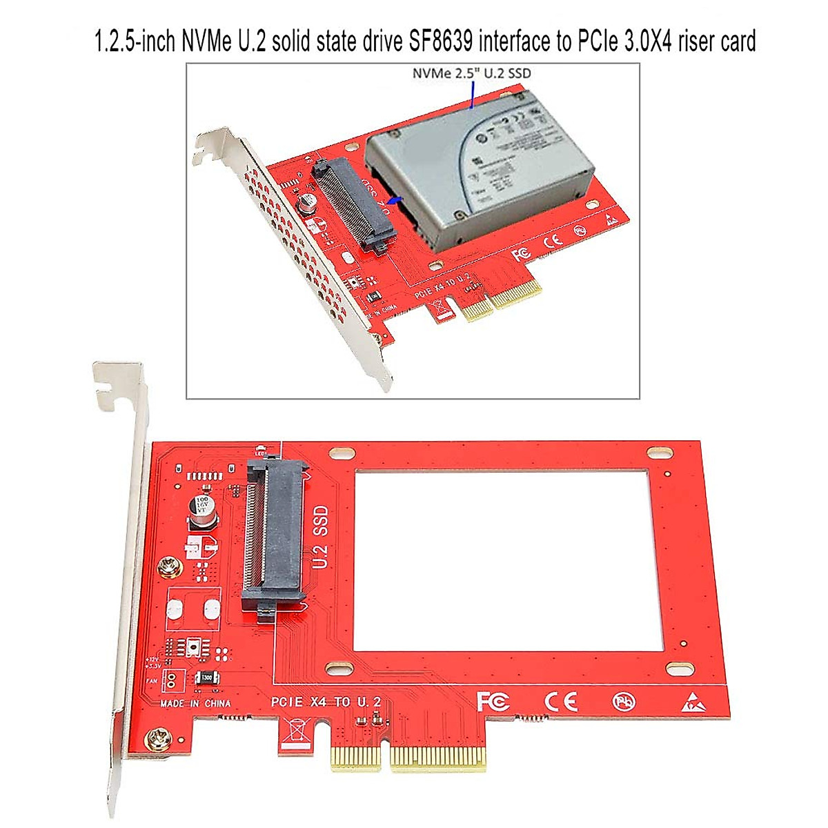 NVMe U.2 SSD Adapter Card, 2.5-inch SF8639 to PCIe Hard Drive 3.0X4 Riser Card for Intel P3700 P3500 P3600 750 Series P3700 Series 900 P3520 U.2 nvme SSD
