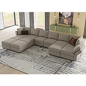 Belffin Oversized U Shaped Sectional Couch with Reversible Double Chaises Velvet Modular Sectional Sleeper Sofa with Storage Grey