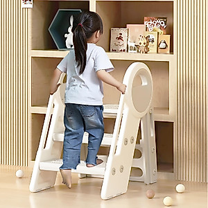 Nisorpa Toddler Step Stool, Kid’s 3 Step Ladder Foldable Toddler Helper Stool with Non-Slip Rubber Pads for Bathroom Sink Kitchen Counter Kids Toilet Potty Training (3 & 2 Step Adjustment)