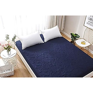 DuShow California King Mattress Protector Waterproof Quilted Mattress Pad Cover Fitted Sheet Style 18" Deep Pocket Navy Blue