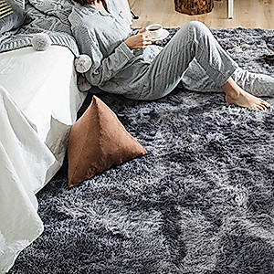 4X6 Dark Grey Area Rugs Modern Home Decorate Soft Fluffy Carpets for Living Room Bedroom Kids Room Fuzzy Plush Non-Slip Floor Area Rug Fluffy Indoor Carpet