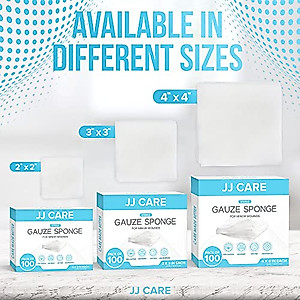 JJ CARE Sterile Gauze Pads 3" x 3" (Pack of 100), 12-Ply Cotton Gauze Pads, Individually-Wrapped Sterile Gauze Sponges, 100% Woven, Non-Stick Medical Gauze Pads for First Aid Kit & Wound Care