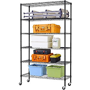 Bigacc 2100LBS Metal Shelf Wire 82"x48"x18"Heavy Duty Metal Shelves for Storage, Shelving Unit, Height Adjustable Garage Rack, 6 Tier Metal Storage Shelves with Wheels/Feet Levelers, Black