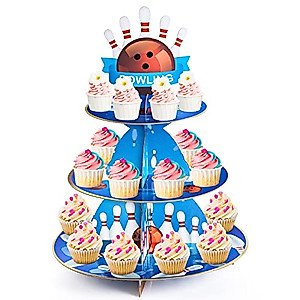 Bowling Party Decorations Cupcake Stand Cardboard 3 Tier Sports Theme Party Cupcake Tower Food Display Dessert Holders Tower Bowling Party Favors for Boy Kids Baby Shower Birthday Party Supplies
