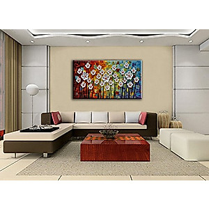 YaSheng Art - Hand painted Contemporary Art Oil painting On Canvas Texture Abstract Flowers Artwork Paintings Home Interior Decor Wall Art wall art for living room Ready to Hang 20"x40"inch