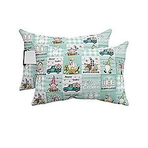 Prime Leader Recliner Head Pillow Ledge Loungers Chair Pillows with Insert Eater Element Rabbit Gnome Truck Eggs Blue Plaid Lumbar Pillow with Adjustable Strap Outdoor Waterproof Patio Pillows, 2 PCS