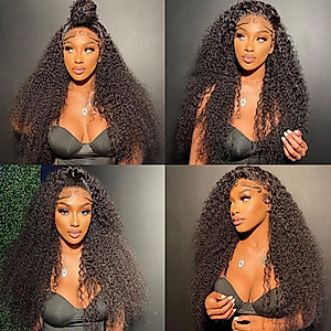 Water Wave Lace Front Wigs Human Hair Wigs for Women HD 13x4 Glueless Lace Frontal Wigs Human Hair Pre Plucked with Baby Hair Wet and Wavy Wigs Human Hair 150% Density Natural Color (24 Inch)
