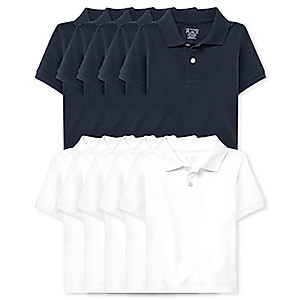 The Children's Place Baby Boys' Toddler Multipack Short Sleeve Pique Polos, Nautico/White 10-Pack, 5T