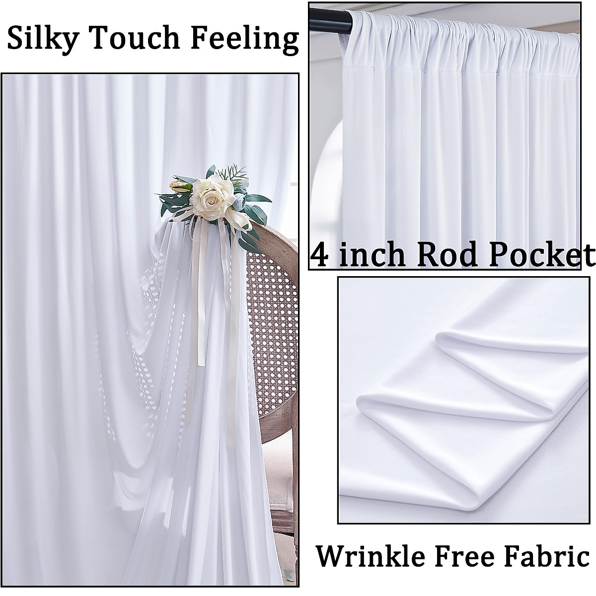 20ft x 10ft Wrinkle Free White Backdrop Curtains for Parties, Polyester Photo Backdrop Drapes 4 Panels 5x10ft for Wedding Graduation Birthday Party Photography Background