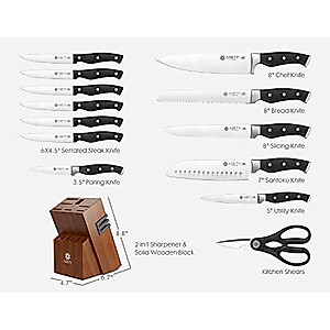 ASETY Kitchen Knife Set with Block, NSF Certified 15 PCS Professional Chef Knife Set with Knife Sharpener, German Stainless Steel Full Tang Knife Block Set, Gift for Men I Women
