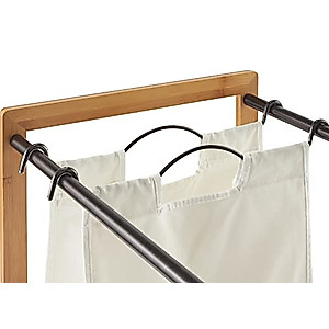 TRINITY EcoStorage 3-Bag Bamboo Laundry Station, Laundry-Room Organization and Dirty Clothes Hamper with 3 Shelves for Bedroom, Closet, Dorm Room and More, Bronze Poles