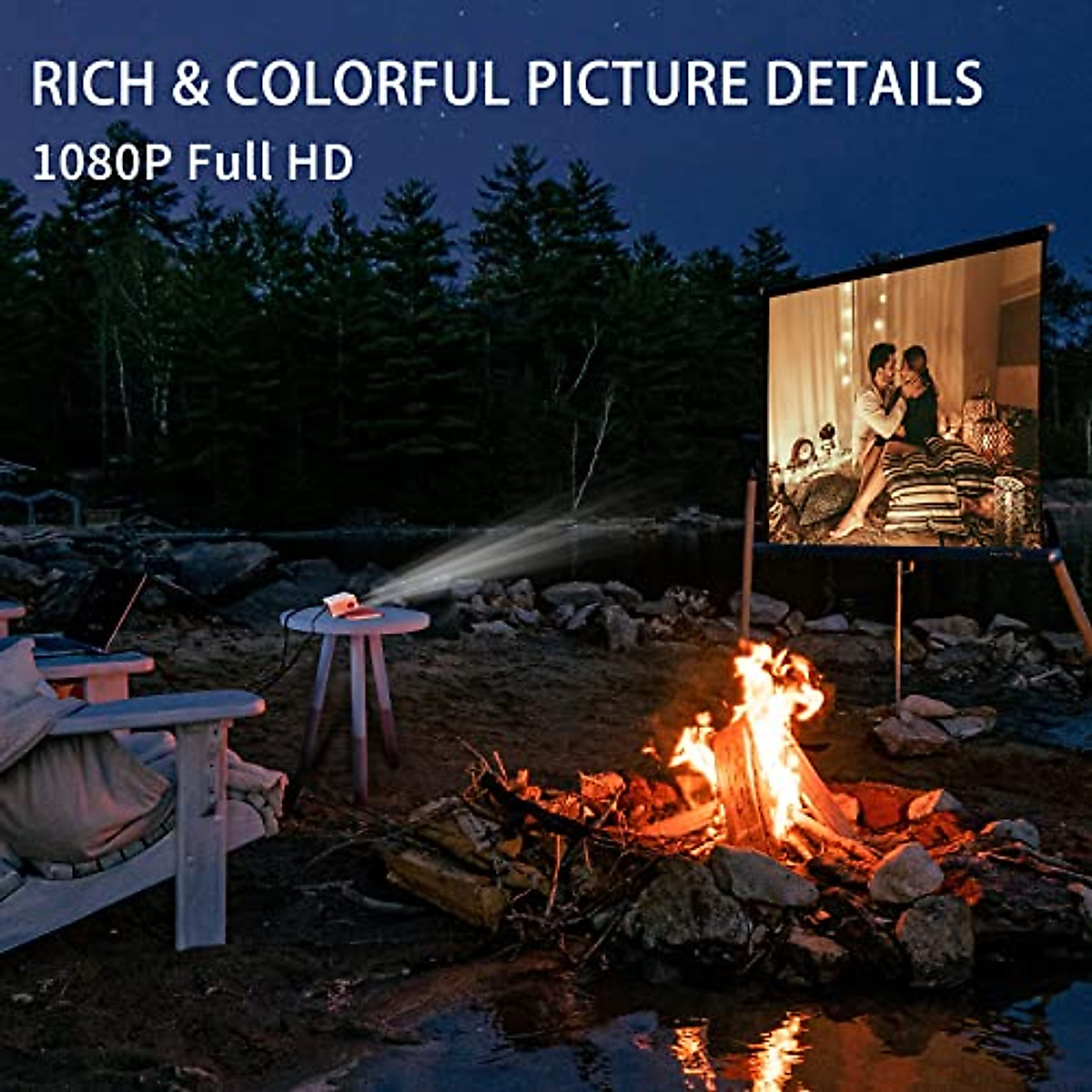 JIEFOCH Mini Projector Supported 1080P Full HD Movie Portable Outdoor Projector Video Projector for Laptop TV-Box, Compatible with HDMI USB Audio AV Interfaces and Remote Control(White)