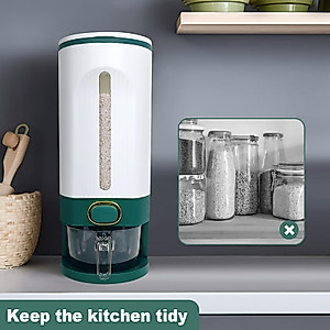 LUOKER Rice Dispenser,25 Lbs Rice Storage with Measuring Cup,White&Green Rice Container with One-Touch,Cereal Dispenser Storage with Lids for Rice, Corn,Soybean & Oatmeal,Airtight, Moisture Proof