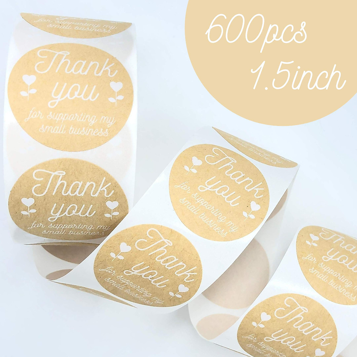 EL Nido 600 pcs 1.5" Thank You for Supporting My Small Business Stickers I 600 pcs Roll Kraft Paper Thank You Stickers | roll Boutique Supplies for Business Packaging (Kraft Sticker, 600pcs)