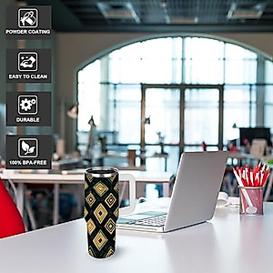 FOCIUZTA Vintage Gold Diamond Pattern Tumbler with lid, Travel Coffee Cup, Ideal for Easter, Gaming Enthusiast, Mother Day, and birthday gifts