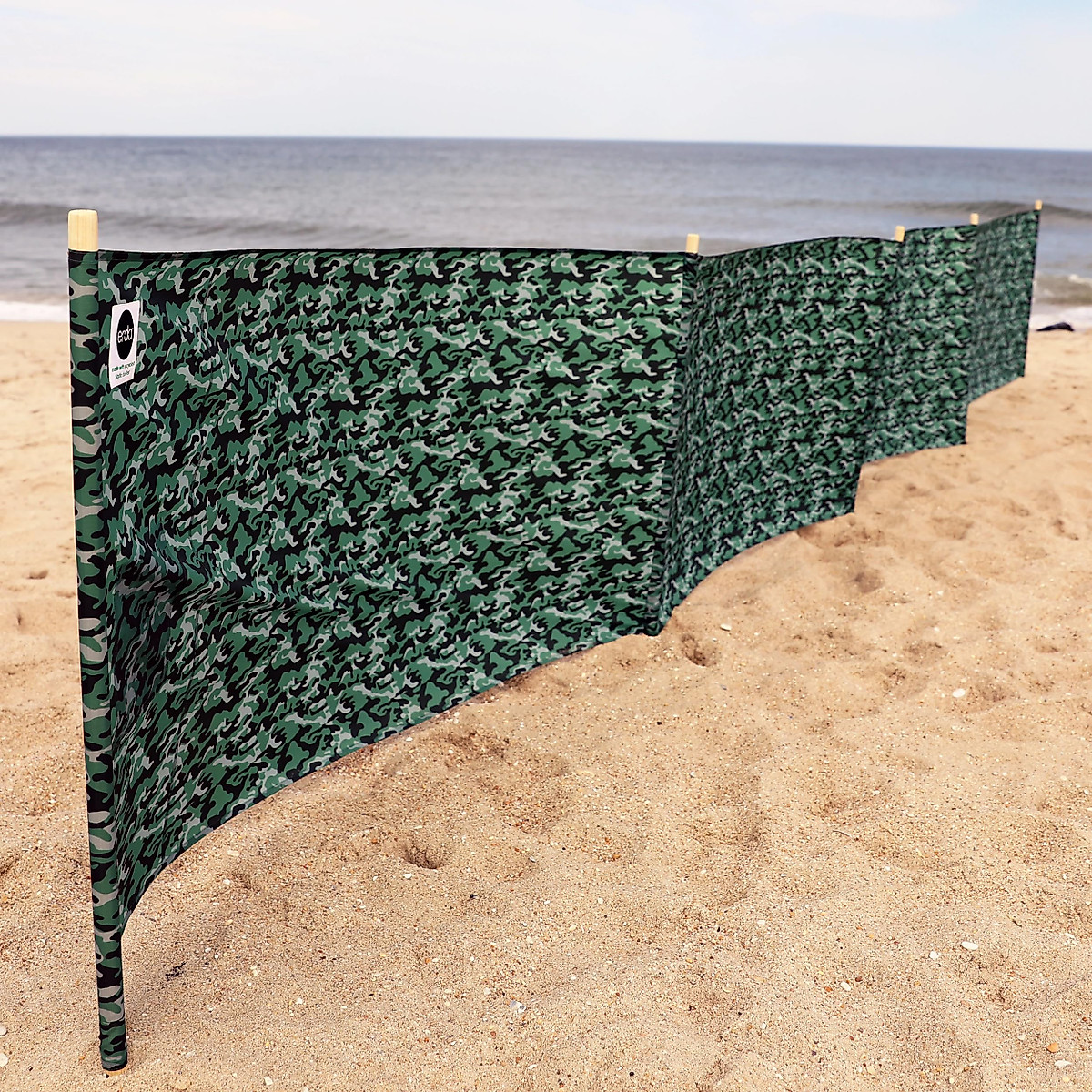 erda Forest Camo Pro Beach Recycled Polyester Rip-Stop 20 ft Lightweight Windscreen, Privacy Screen, Wind Blocker, Free Matching Shoulder Bag