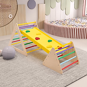 Wonline 3 in 1 Triangle Climber with Ramp Wooden Toddler Climbing Triangle Toys for Sliding and Climbing, 3-Piece Set Play Equipment for Kids Boys Girls Toddler Gym Play Set