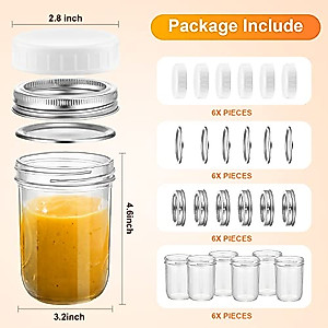 16 oz 6 Pack Glass Mason Jars with Plastic and Metal Airtight Lids Regular Mouth Glass Jars Clear Canning Jars for Food Storage Overnight Oats Food Snacks Candies DIY Projects (Wide Mouth)
