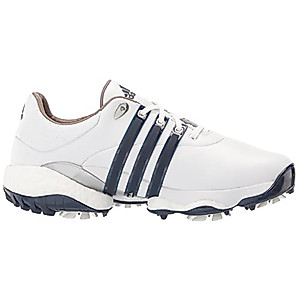 adidas Men's TOUR360 22 Golf Shoes, Footwear White/Silver Metallic/Team Navy Blue, 10