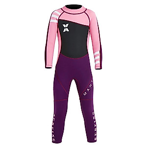 Kids Girls 2.5mm Wetsuit Long Sleeve One Piece Dive Skin UV Protection Thermal Swimsuit for Diving Snorkeling Swimming 10-11 Years Pink