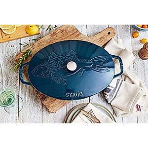 Staub 40501-125 Fish Signature Oval Hot Plate Lamer Two-Handed Cast Iron Pot, Induction Compatible